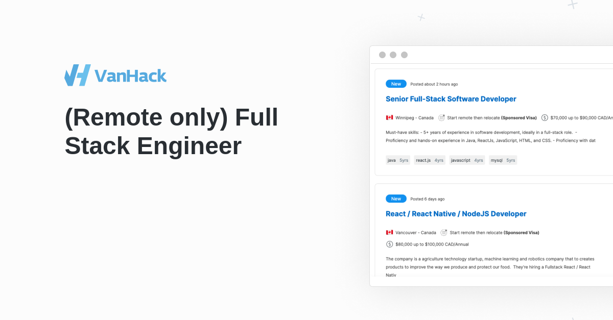 (Remote only) Full Stack Engineer - VanHack